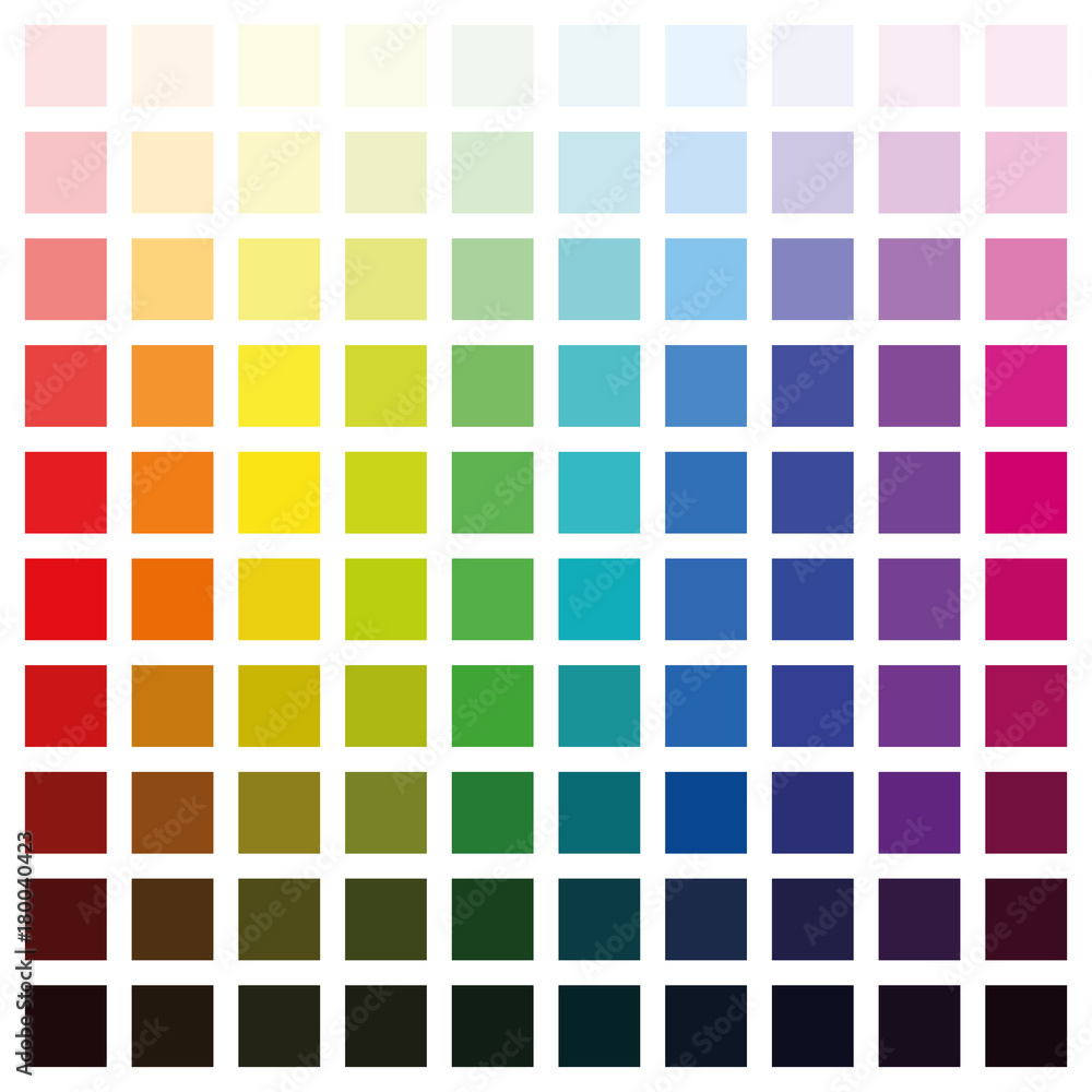 Color spectrum chart with hundred different colors in various ...