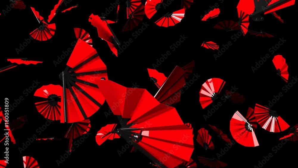 Red Fans On Black Background. Loop able 3DCG render Animation. vídeo do ...