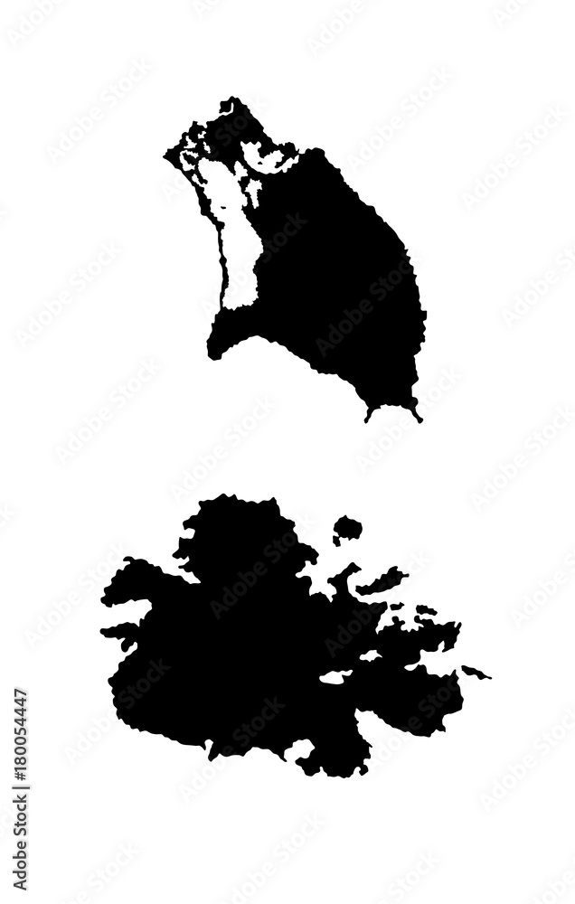 Antigua and Barbuda vector map high detailed silhouette illustration isolated on white ...