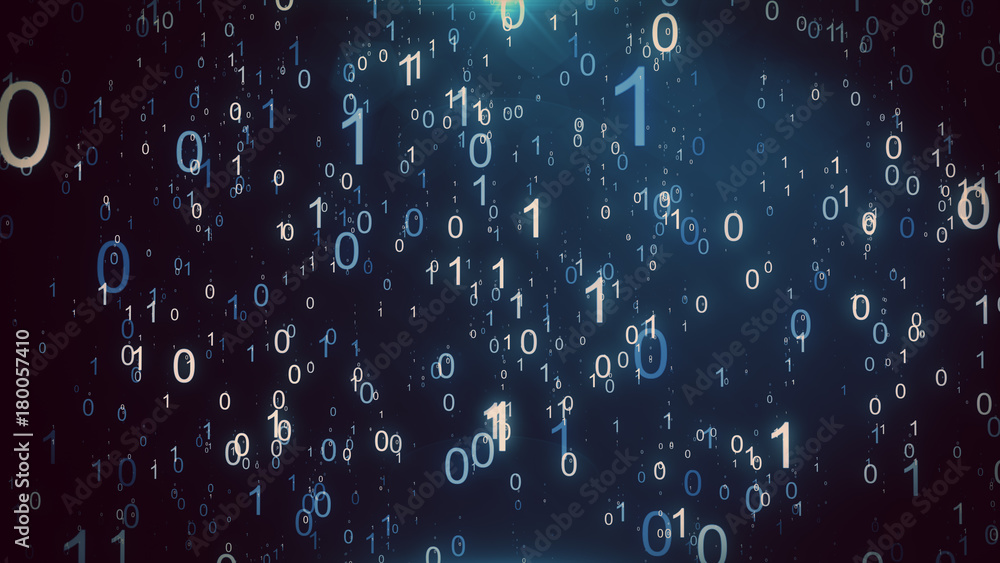 Animated background featuring a particle rain of binary numbers falling simulating the matrix ...