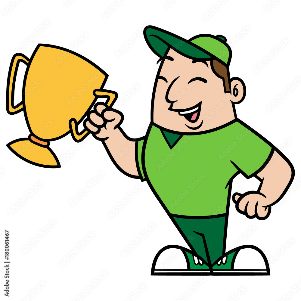 Man Holding a Trophy Cartoon Illustration Stock Vector | Adobe Stock
