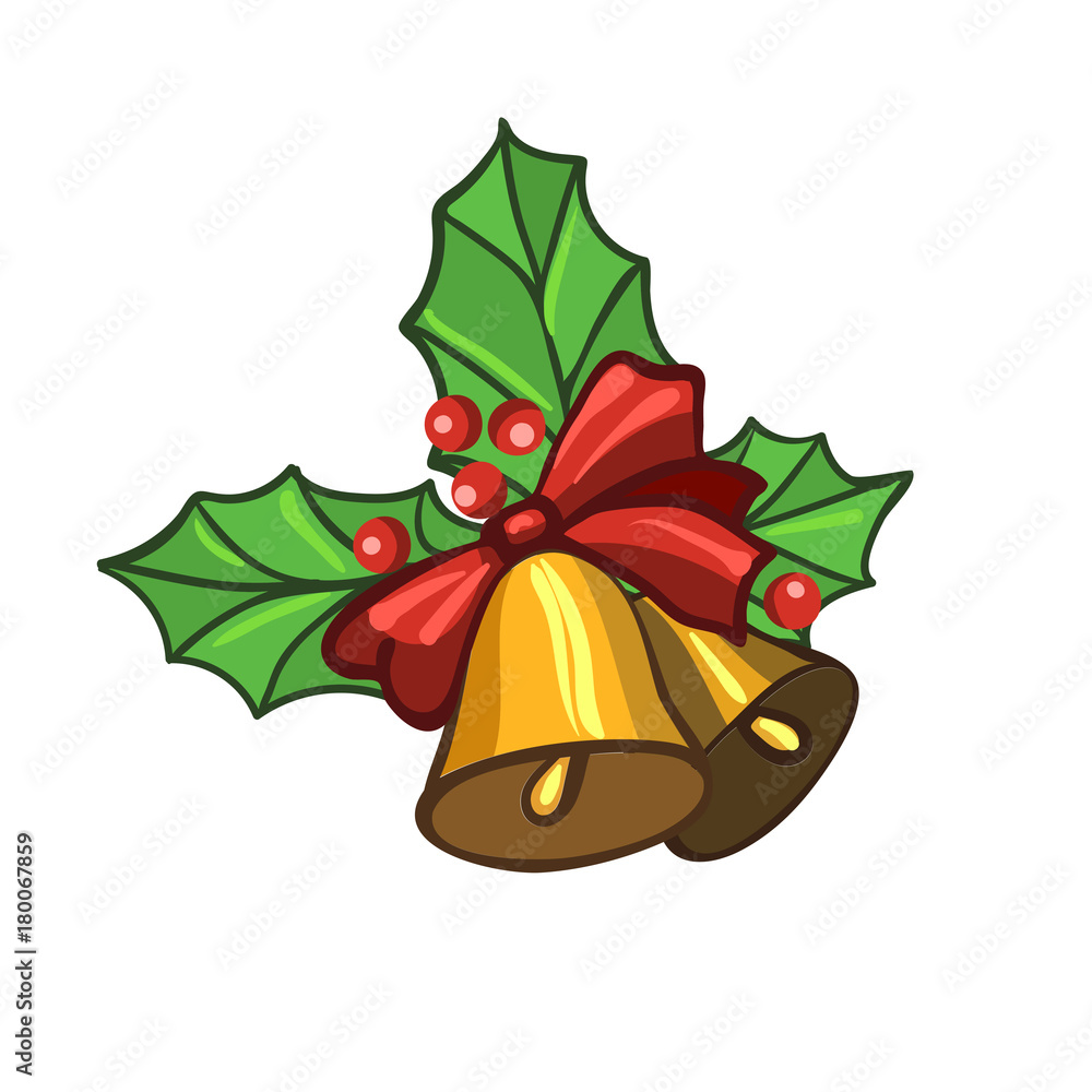 Colorful cartoon illustration of Christmas bells on white background ...