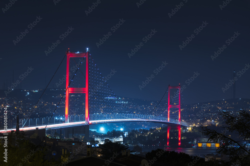Istanbul Bosphorus Bridge At Night View Of Bosphorus Bridge At Night