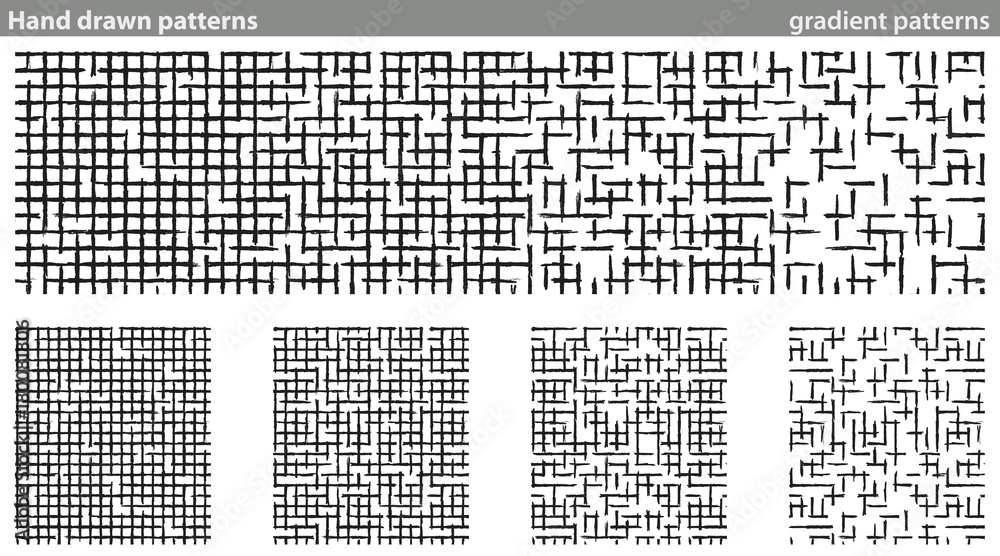 Hand drawn patterns, gradient patterns. Four seamless patterns made ...