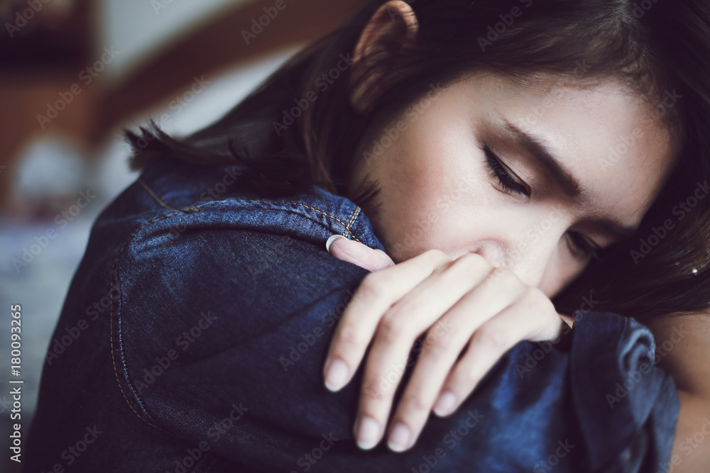 sad woman hug her knee and cry Stock Photo | Adobe Stock