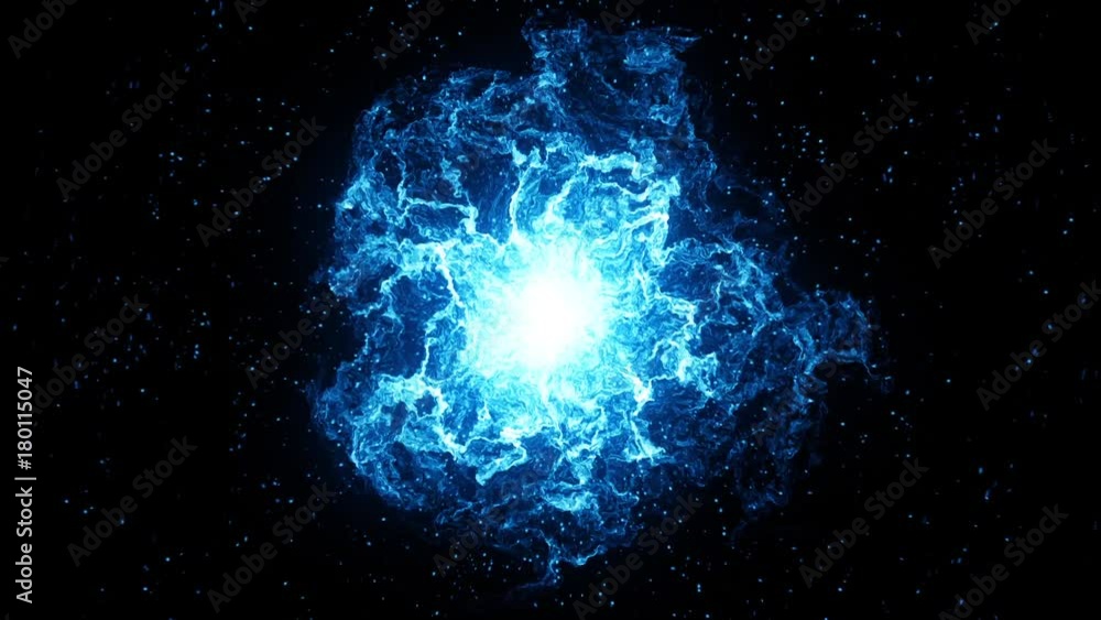 Big bang, big blue explosion in the space. Big bang, beginnings of the ...