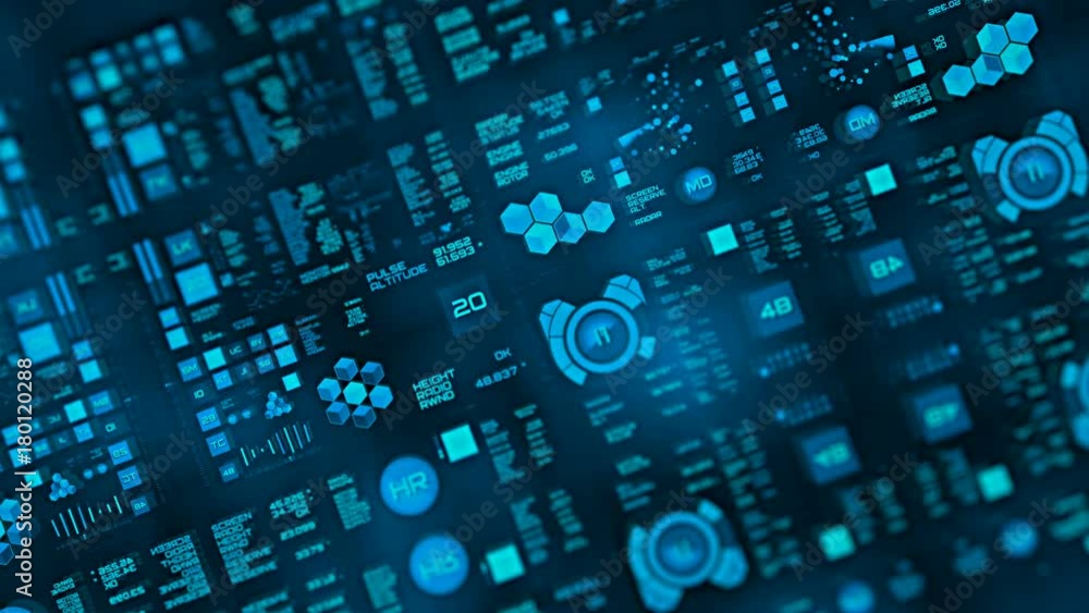 Perspective view with out of focus areas of futuristic interface ...