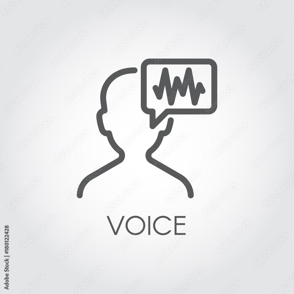 Voice identity outline icon. Recognize audio system sign. Voiceover ...
