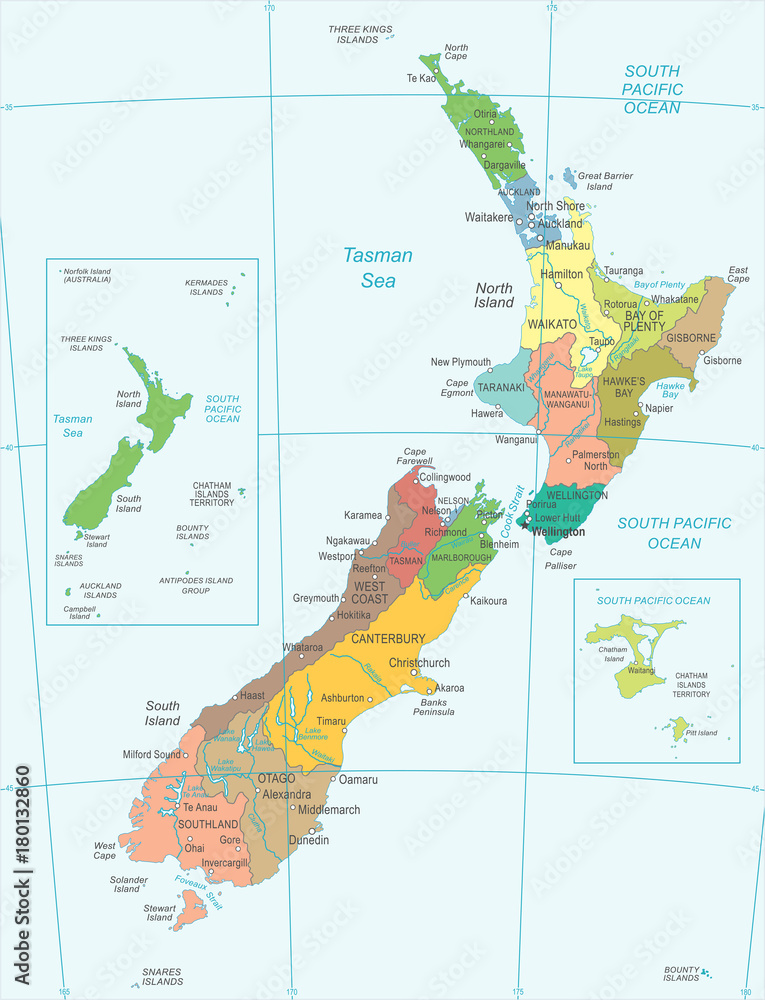 New Zealand Map - Detailed Vector Illustration Stock Vector | Adobe Stock