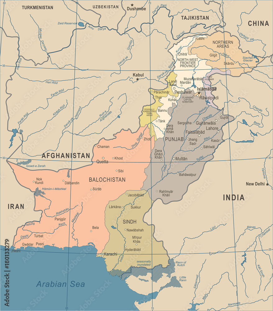Pakistan Map - Vintage Vector Illustration Stock Vector | Adobe Stock