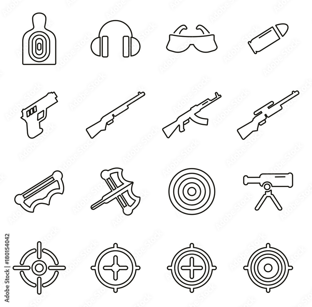 Shooting Range Icons Thin Line Vector Illustration Set Stock Vector ...