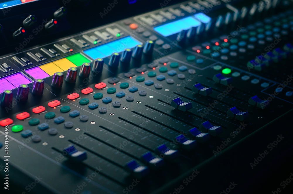 Board mixing console. Mixer. The sound engineer's console. Sound ...