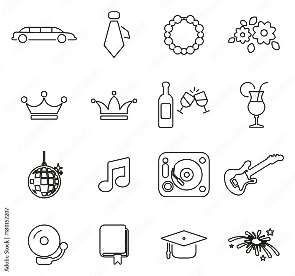 Prom Night Icons Thin Line Vector Illustration Set Stock Vector | Adobe ...