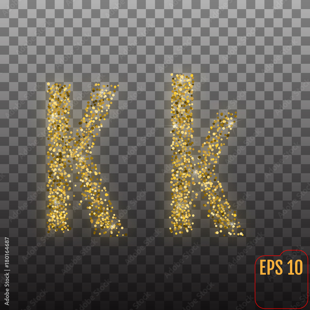 Vector Alphabet. Gold letter K on transparent background. Gold alphabet ...