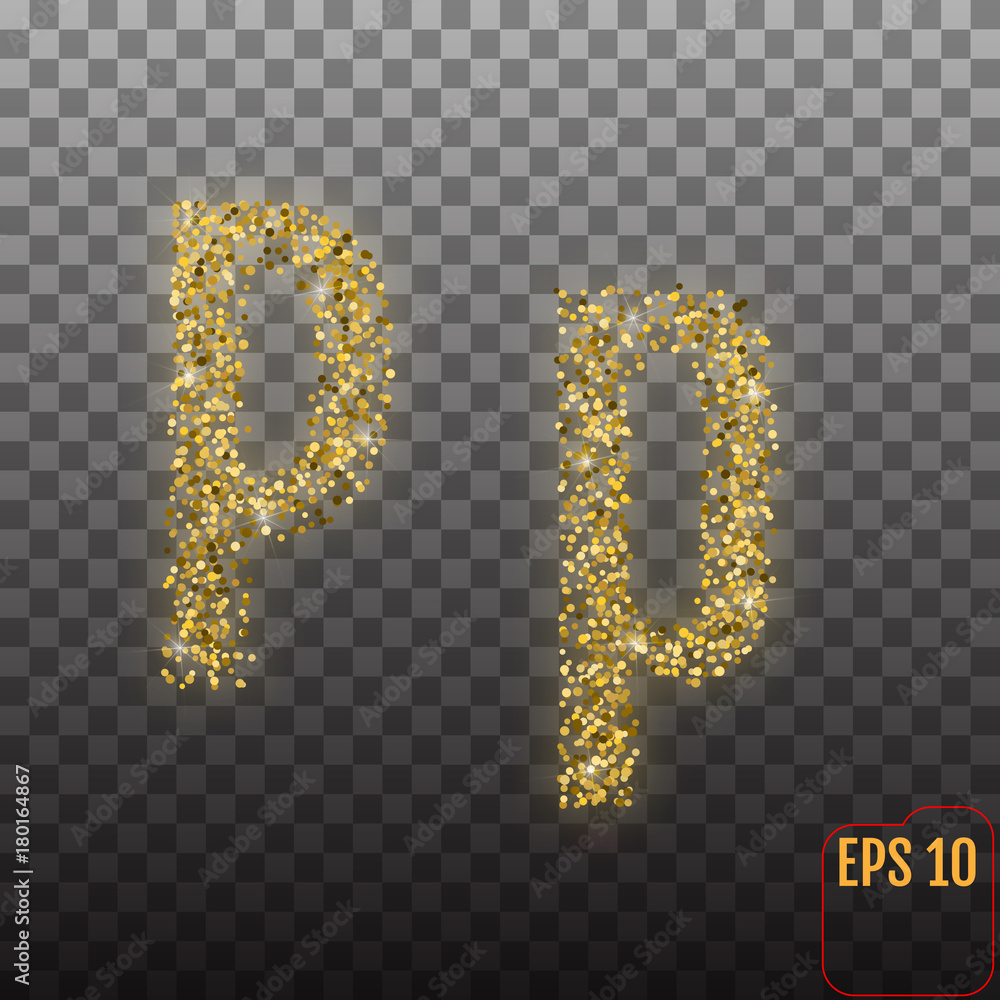 Vector Alphabet. Gold letter P on transparent background. Gold alphabet ...