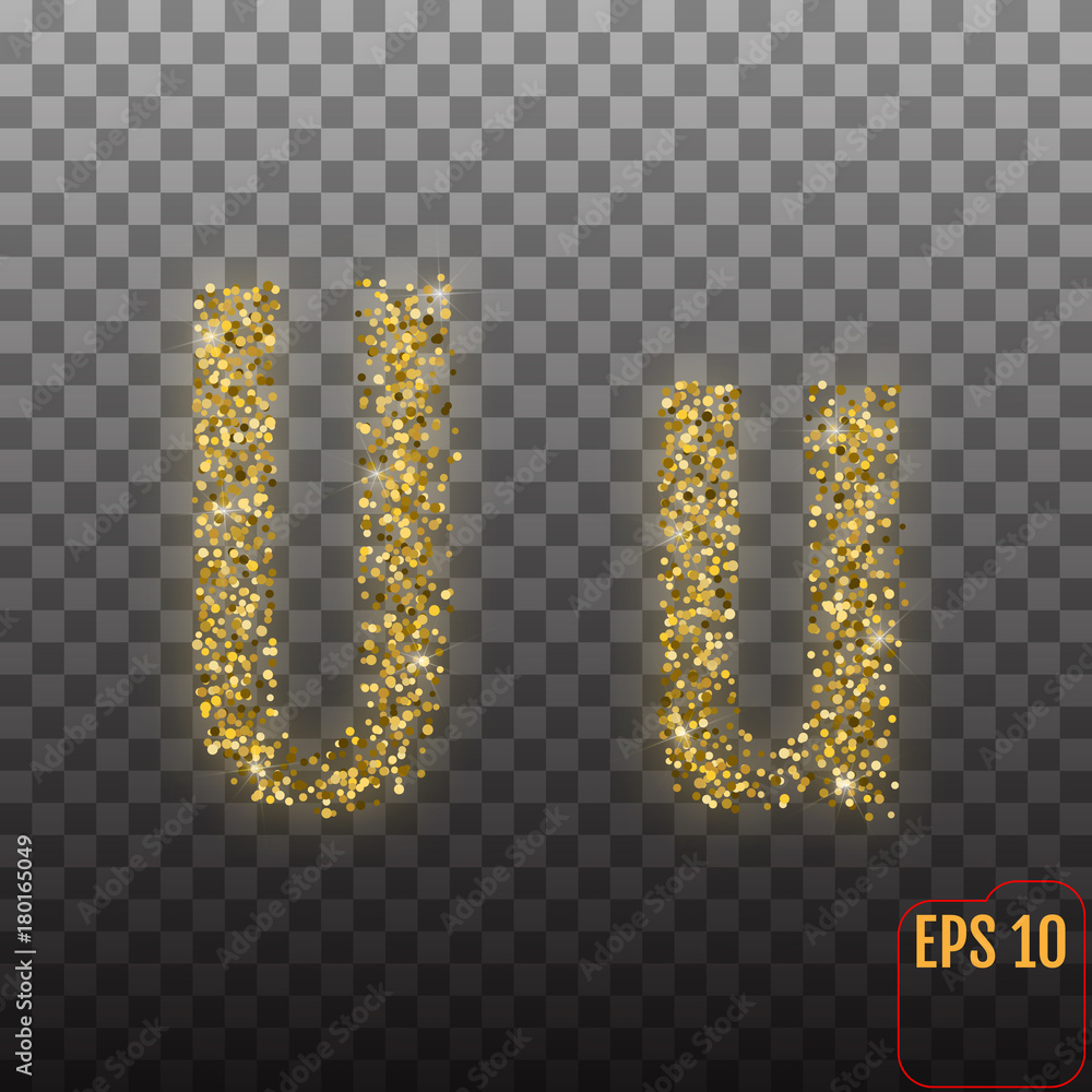 Vector Alphabet. Gold letter U on transparent background. Gold alphabet ...