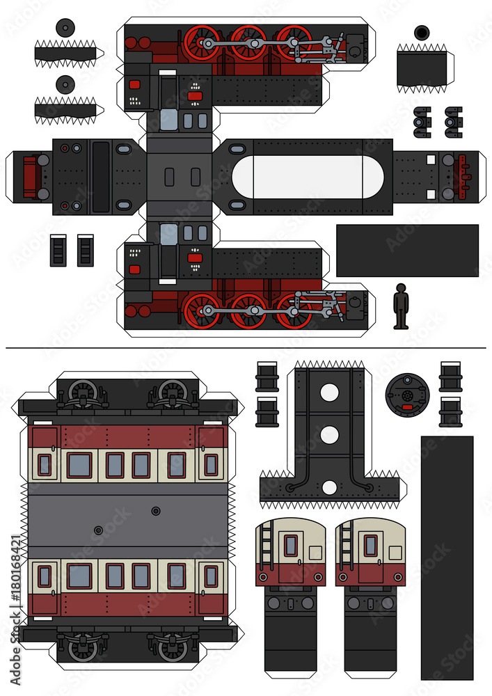 Paper model of a vintage steam train Stock Vector | Adobe Stock