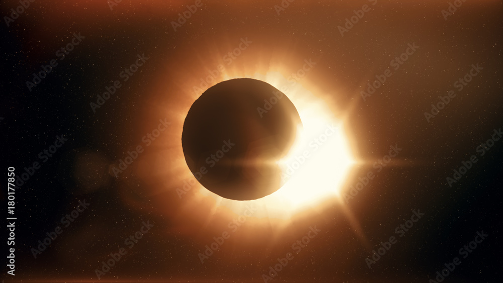 Full solar eclipse. The Moon mostly covers the visible Sun creating a ...