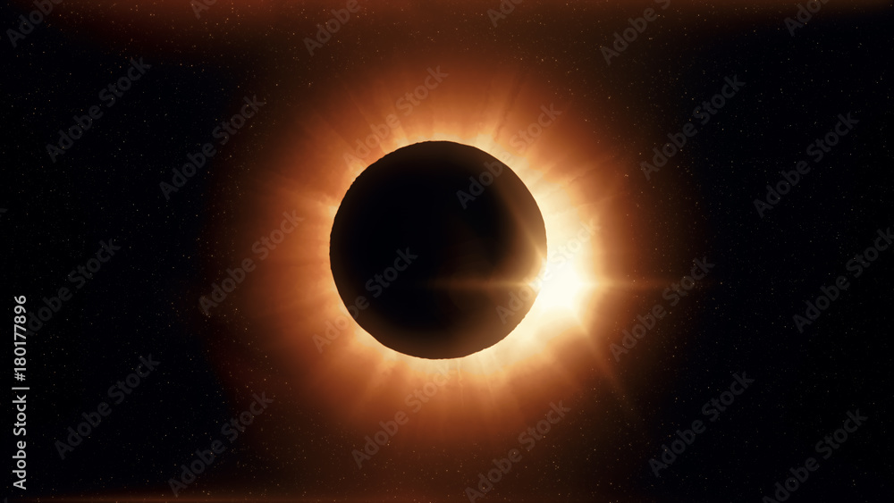 Full solar eclipse. The Moon mostly covers the visible Sun creating a ...