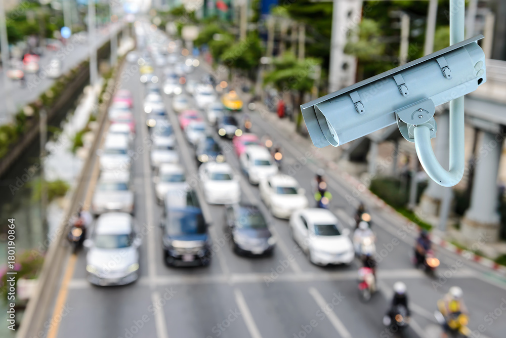 CCTV Security camera with blurring traffic jam in bangkok city ...