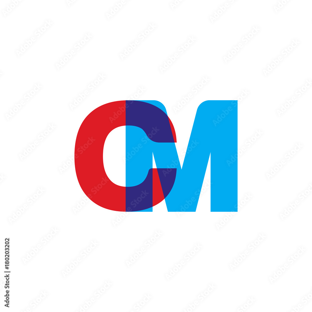 Initial letter CM, overlapping transparent uppercase logo, modern red ...