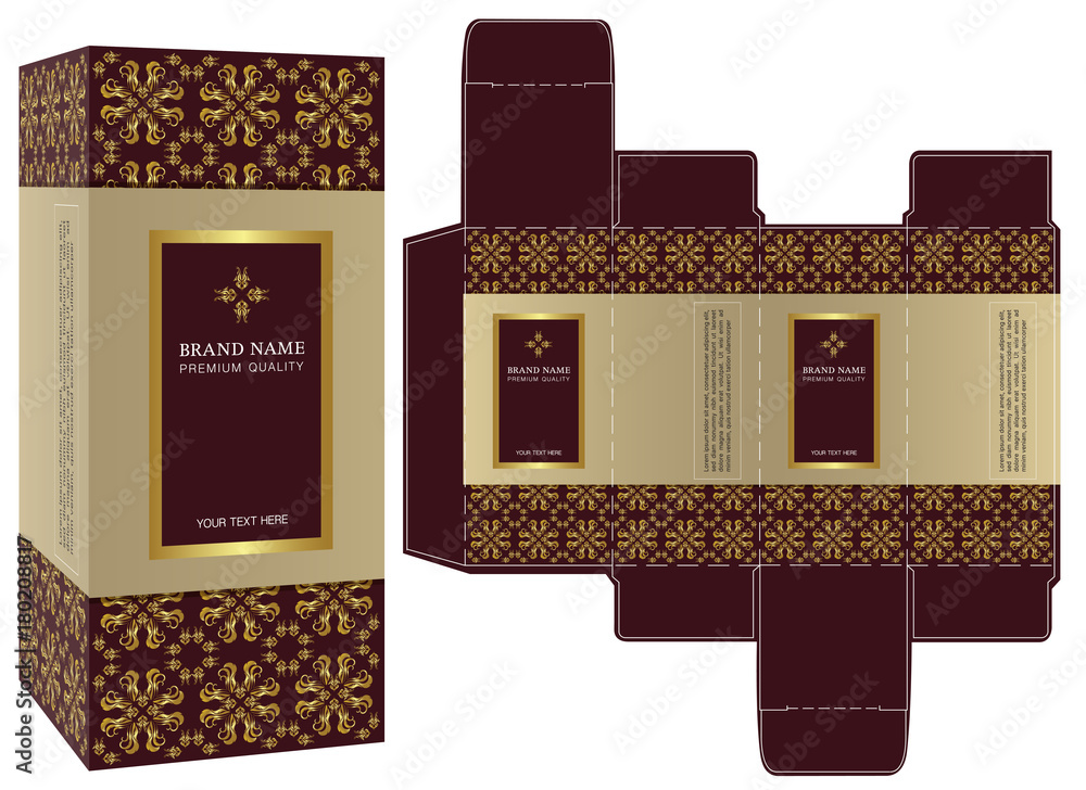 Packaging design, gold luxury box design template and mockup box ...