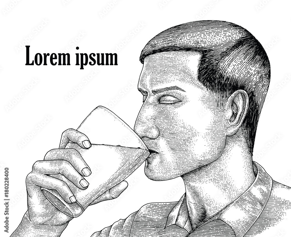 Human drinking hand drawing vintage style Stock Vector | Adobe Stock