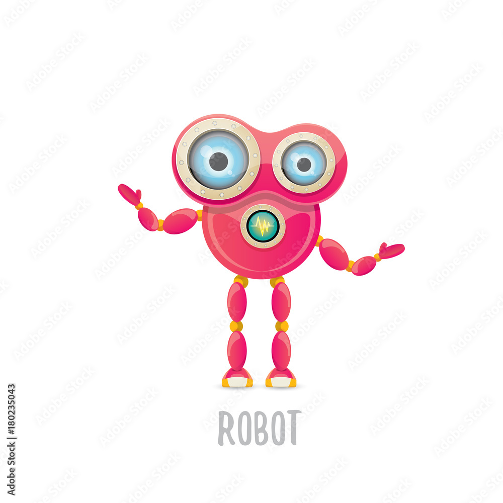 vector funny cartoon pink friendly robot character Isolated on white ...