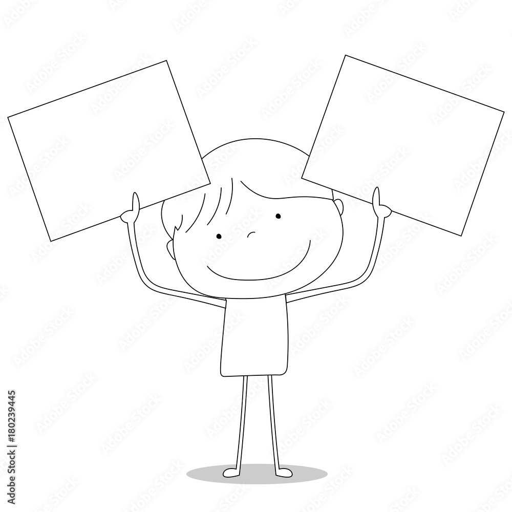 Boy holding two signs, cartoon style illustration Stock Illustration ...