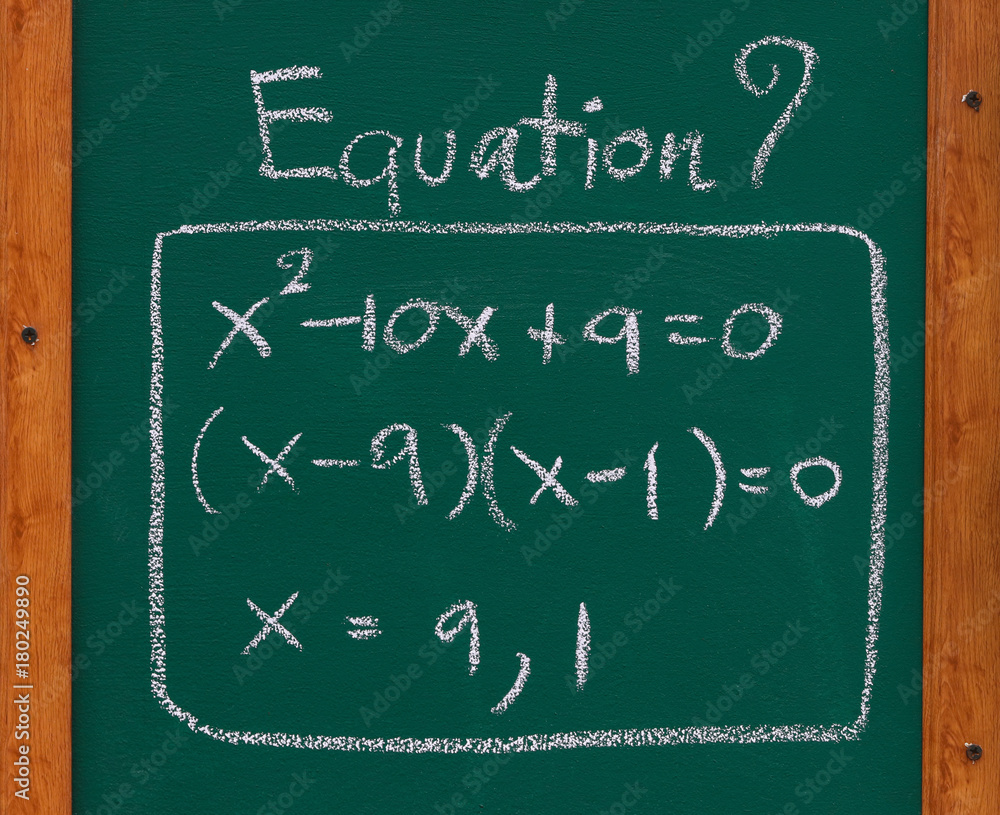 Math equation,exponent and multiplication on the chalk board with wood ...