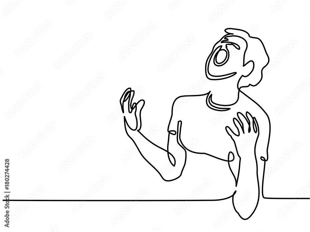 Continuous line drawing. Man screaming at the sky. Vector illustration ...