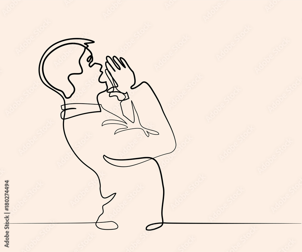 Continuous line drawing. Man screaming at the sky. Vector illustration ...