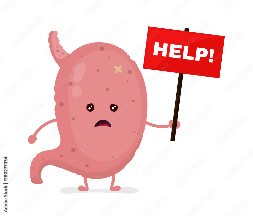 Sad unhealthy sick stomach with nameplate Stock Vector | Adobe Stock