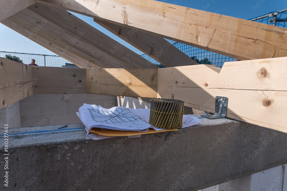 Building the roof truss system structure of new residential house ...