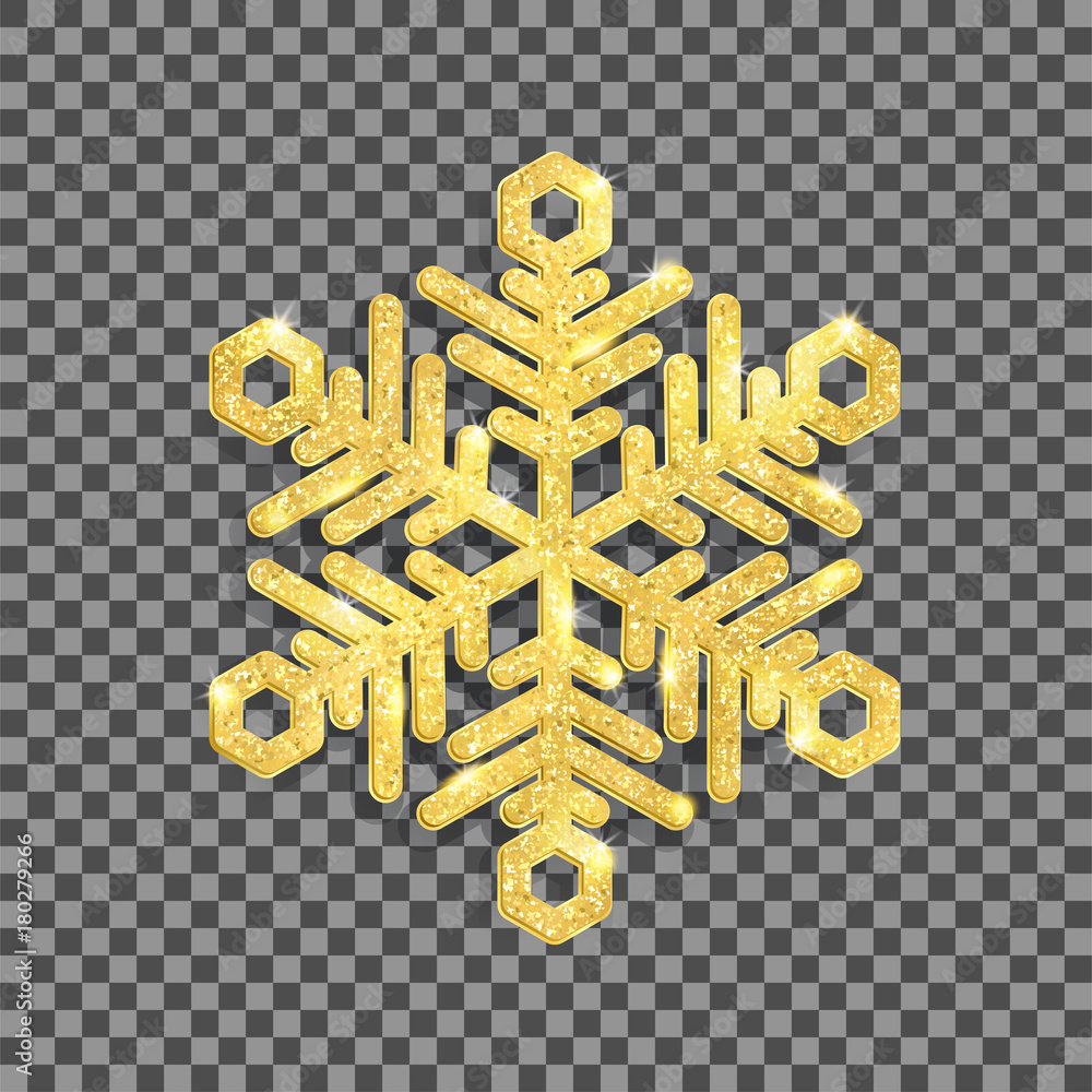 Gold glitter snowflake on transparent background. Vector eps10 Stock ...