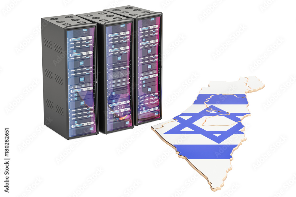 Data Center server racks in Israel concept, 3D rendering Stock ...