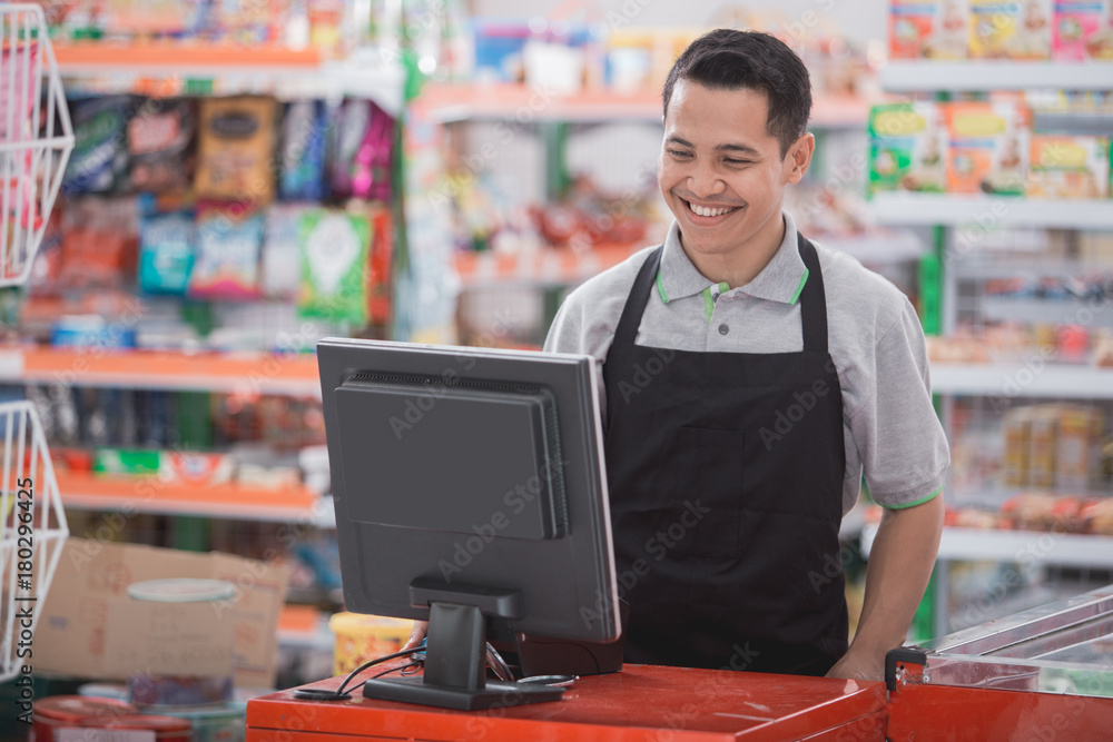 happy asian male shopkeeper Stock Photo | Adobe Stock