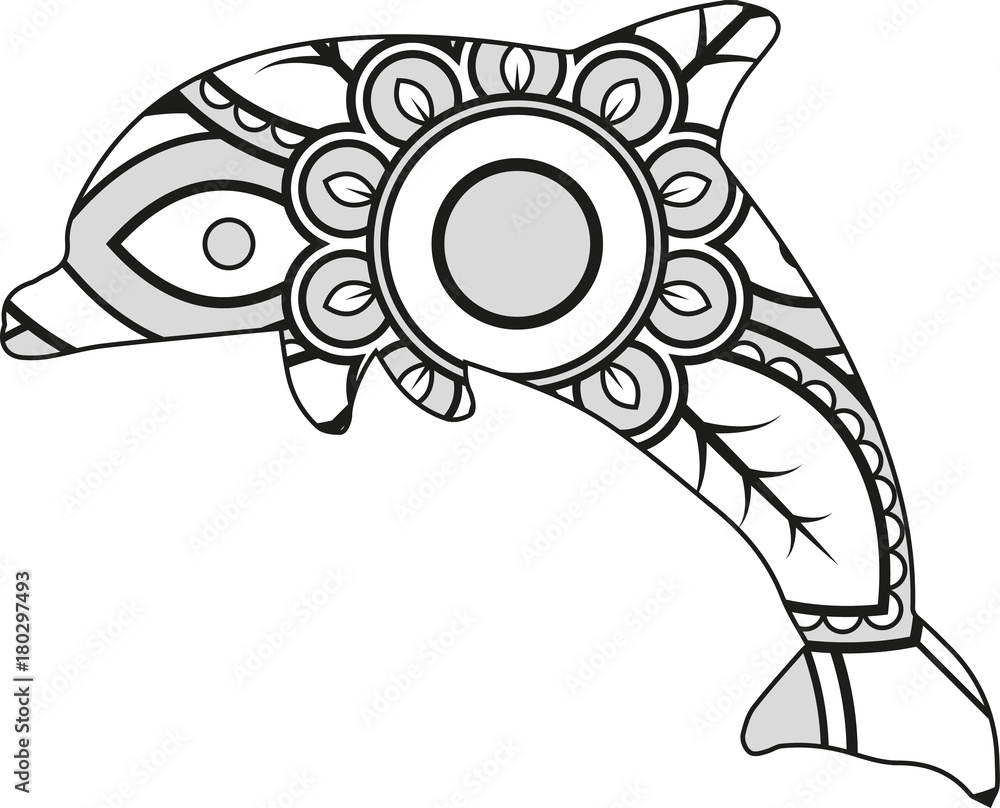Vector illustration of a mandala dolphin silhouette Stock Vector ...