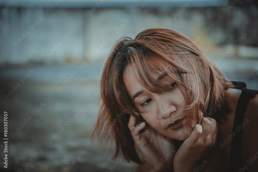 Lonely Sad fat woman ,She think over from love,heartbreak,Heartbroken ...