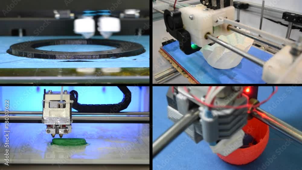 4 in 1! Many objects printed by 3d printer. Fused deposition modeling ...