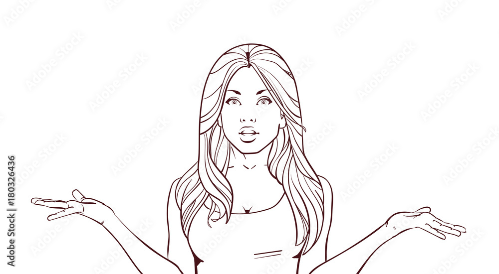 Sketch Portrait Of Confused Woman Over White Background Shocked ...
