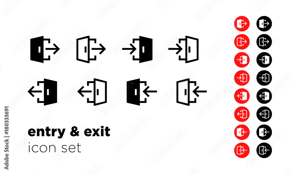 Entry and Exit Icon Set Stock Vector | Adobe Stock