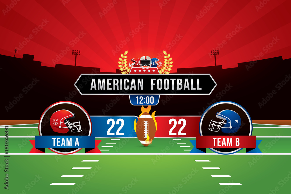 Vector of American football with team competition and scoreboard on ...