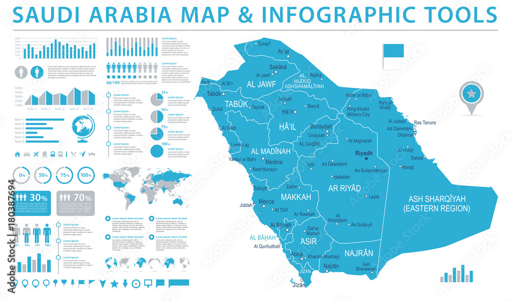 Saudi Arabia Map - Info Graphic Vector Illustration Stock Vector ...
