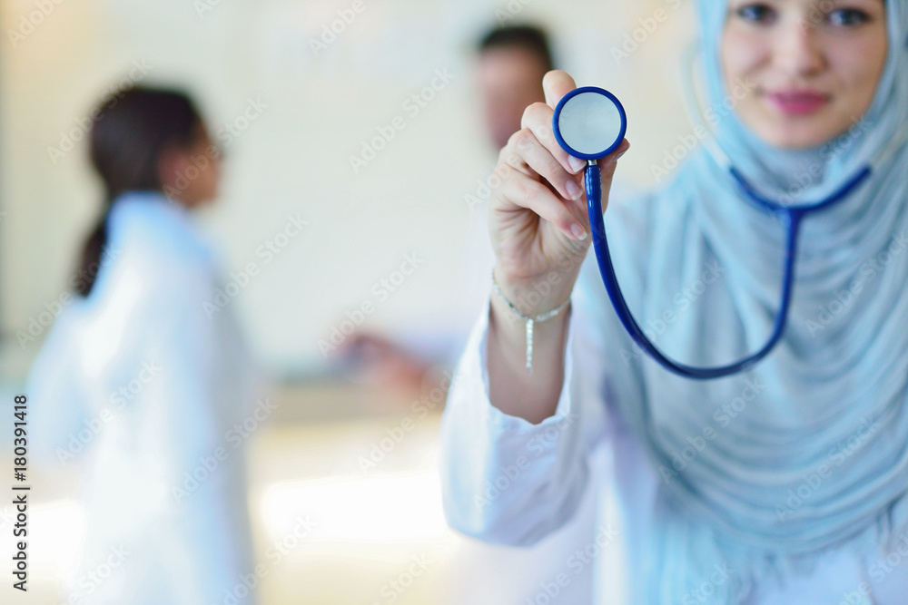 Confident Muslim doctor with hijab or medical student pose at hospital ...
