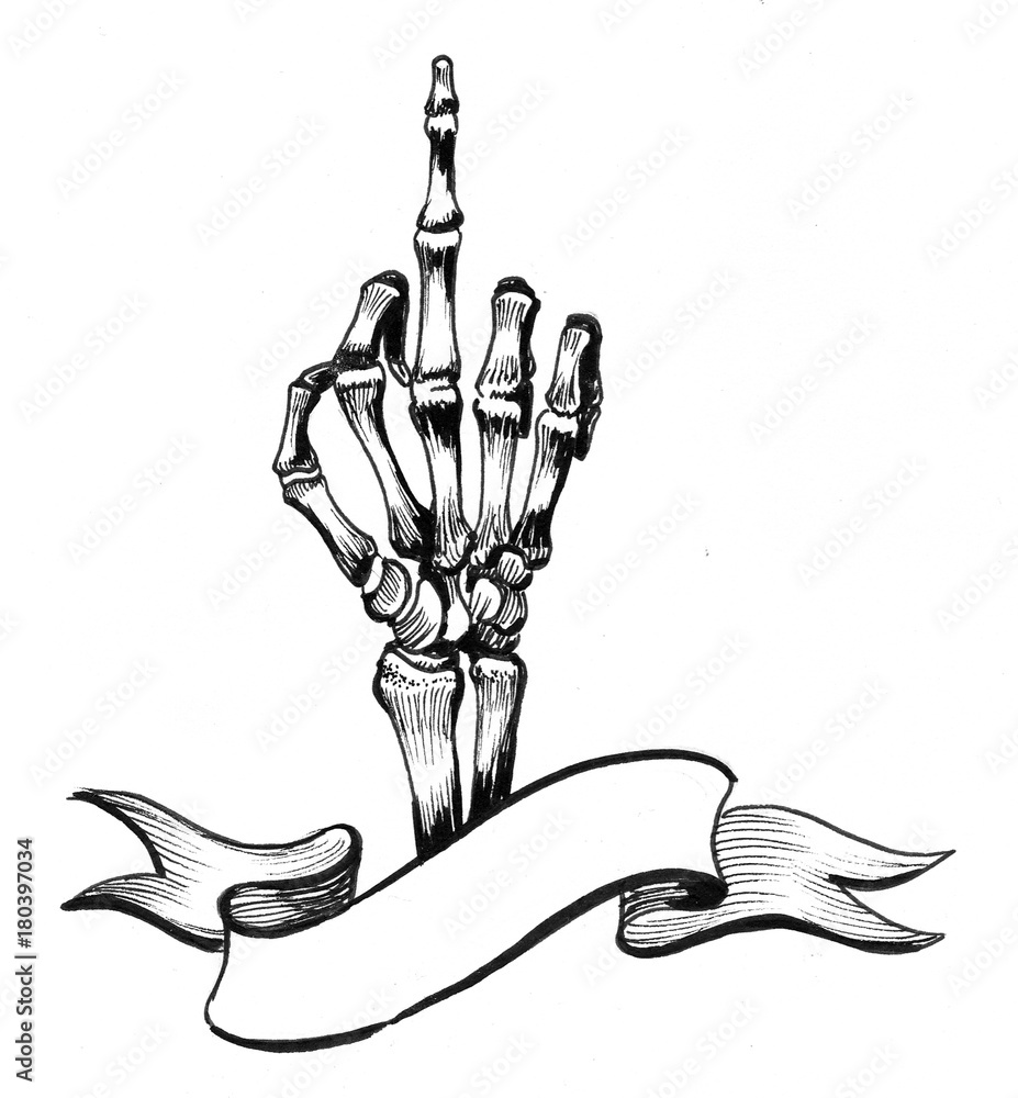Skeleton middle finger and banner Stock Illustration | Adobe Stock