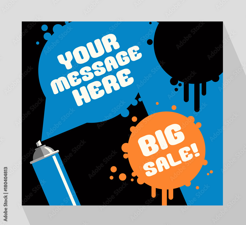 Retro sale banner template with spray paint can and paint spots for ...