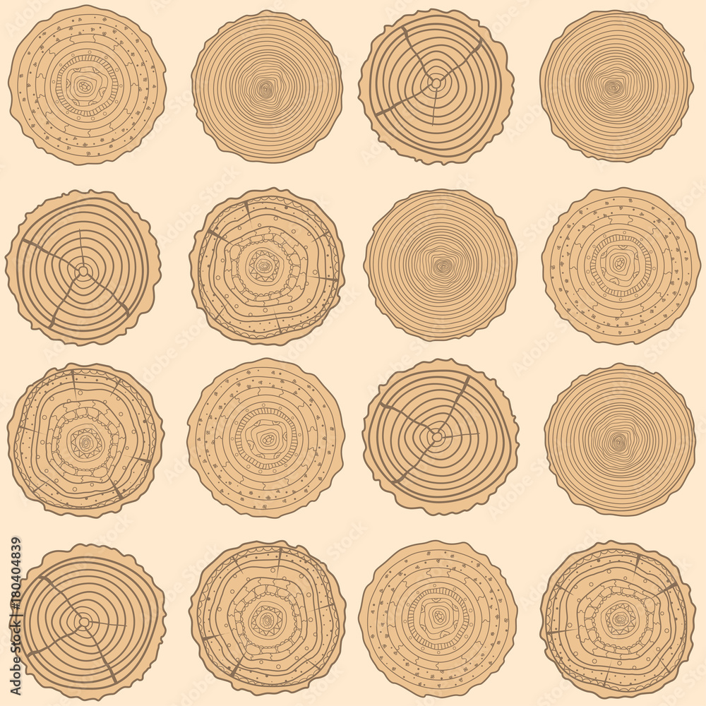 Tree rings. Seamless pattern. Set of tree rings on isolation background ...