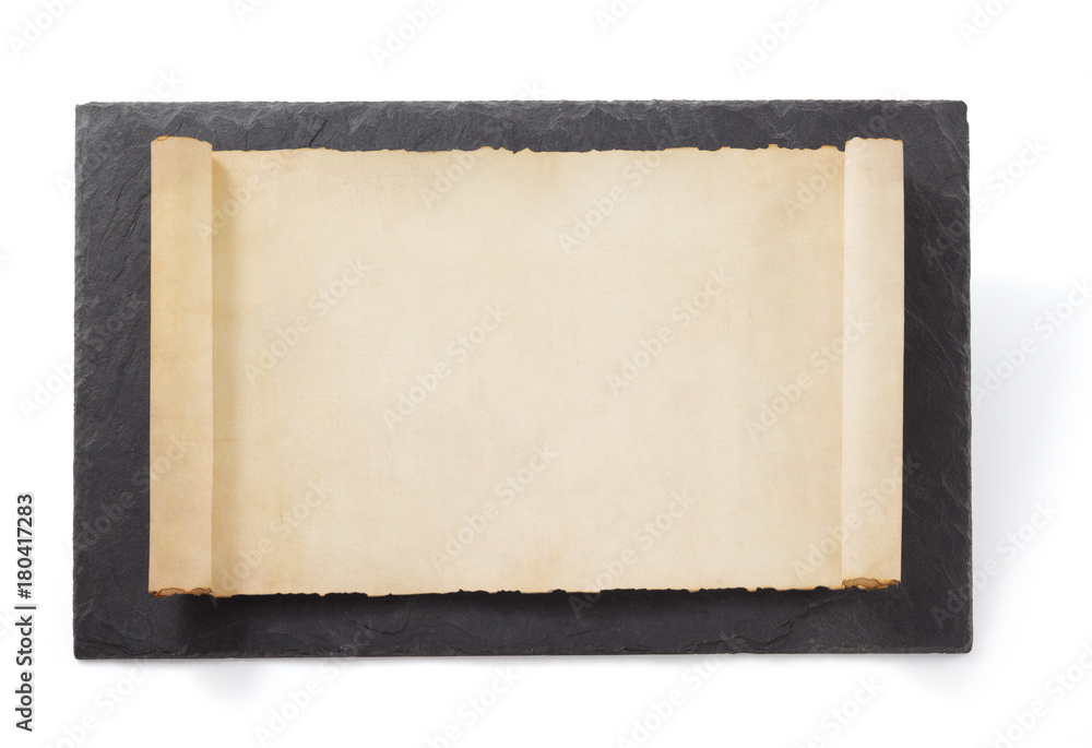 parchment scroll and black slate stone Stock Photo | Adobe Stock