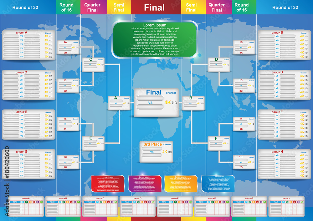 Sport fixture and result template for final round 32 teams competition ...